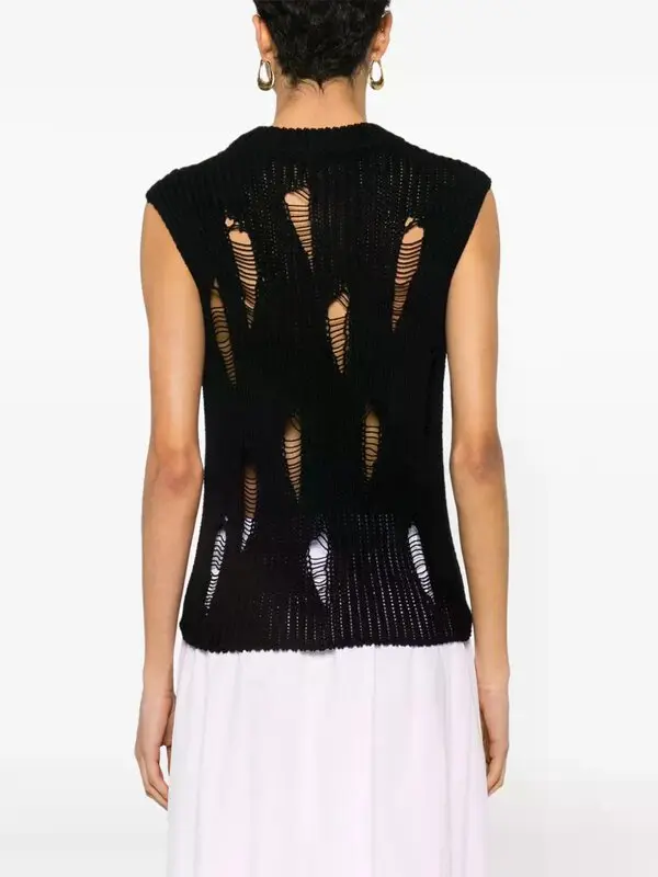 Gauchère Distressed Cotton Knit Vest - Black