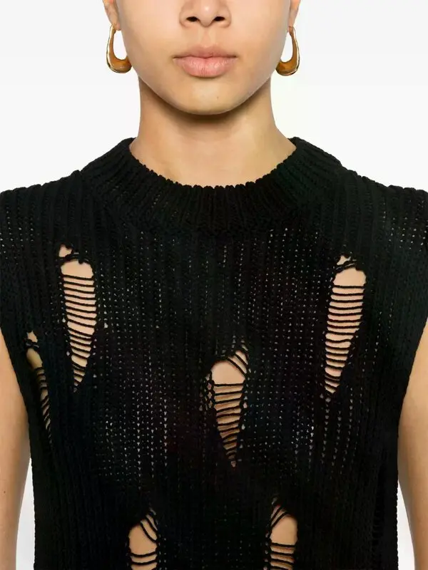 Gauchère Distressed Cotton Knit Vest - Black