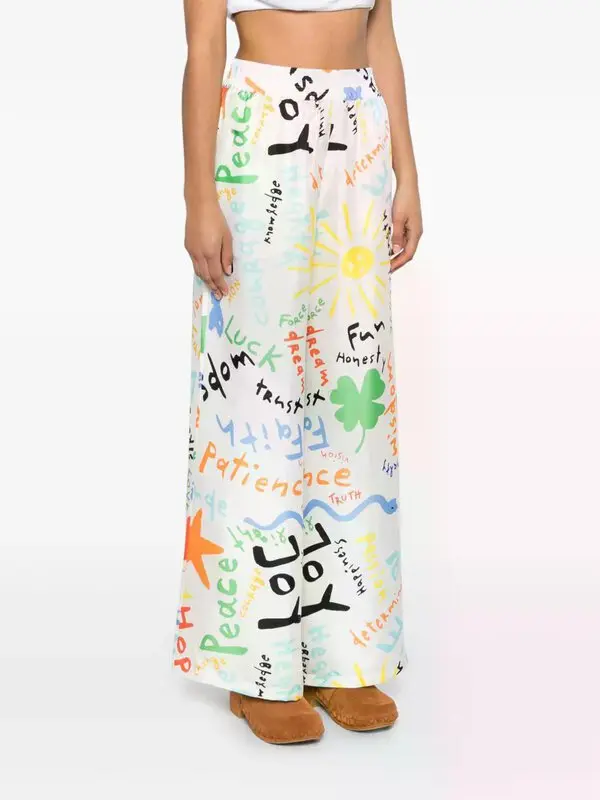 Rianna + Nina Printed Wide-leg Trousers - White