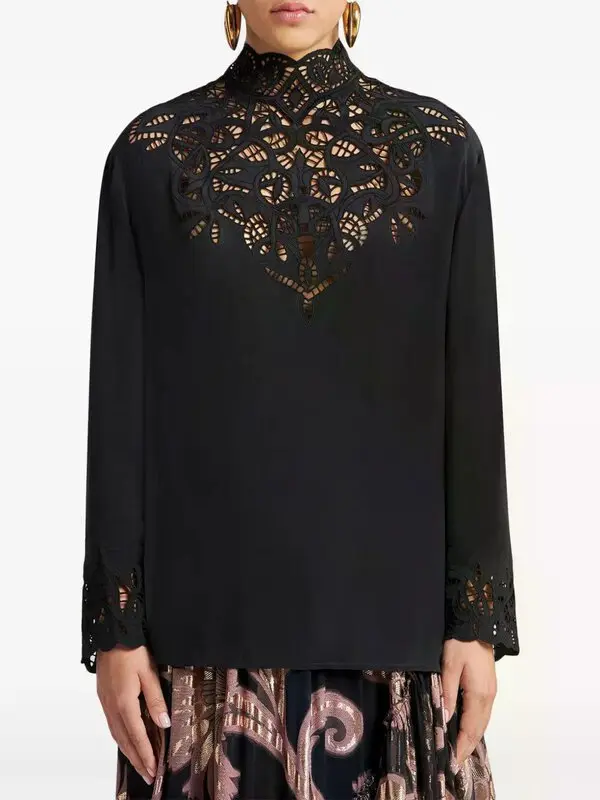 Etro Silk Crepe De Chine Broderie Anglaise Blouse