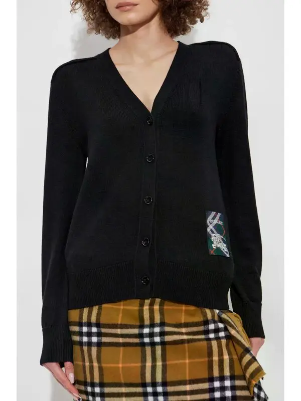Burberry V-neck Wool Cardigan With Appliqu