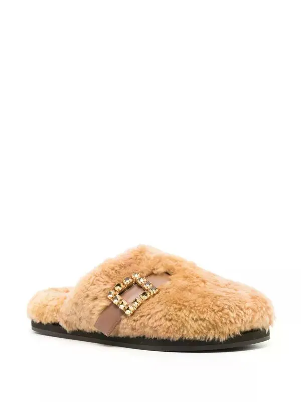 Roberto Festa Shearling Slippers With Crystal Embellishments