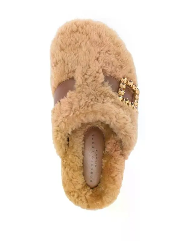 Roberto Festa Shearling Slippers With Crystal Embellishments