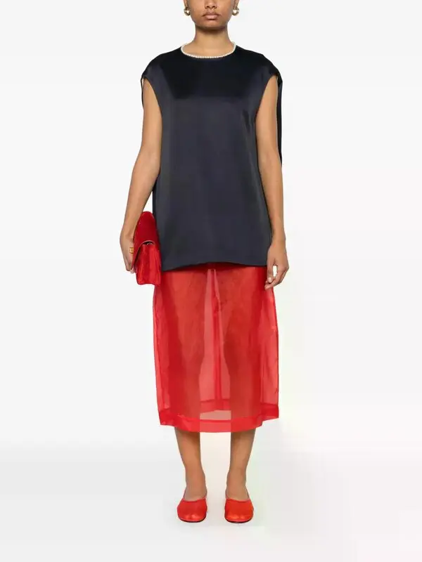 Carven Navy Lobster Claw Fastening Faux-pearl Embellished Keyhole Top