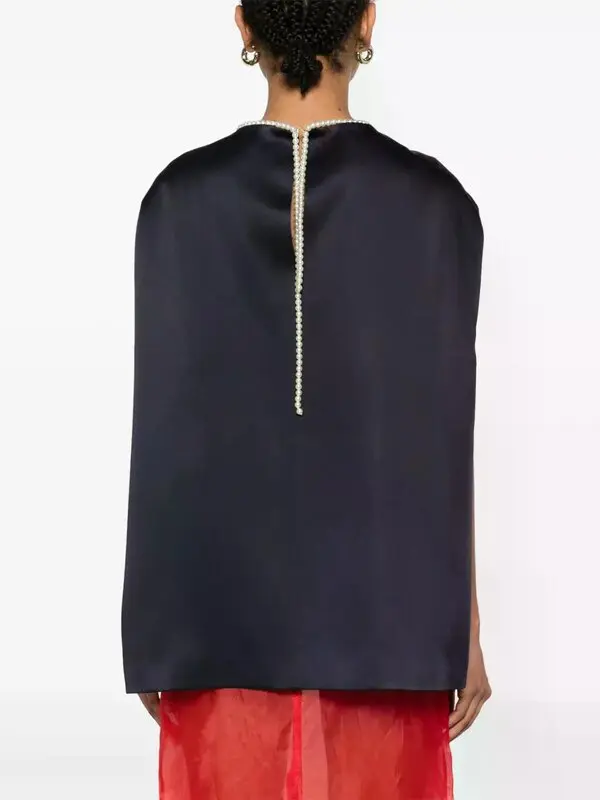 Carven Navy Lobster Claw Fastening Faux-pearl Embellished Keyhole Top