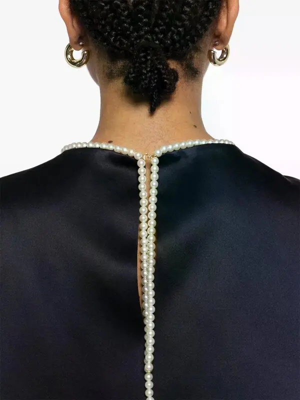 Carven Navy Lobster Claw Fastening Faux-pearl Embellished Keyhole Top