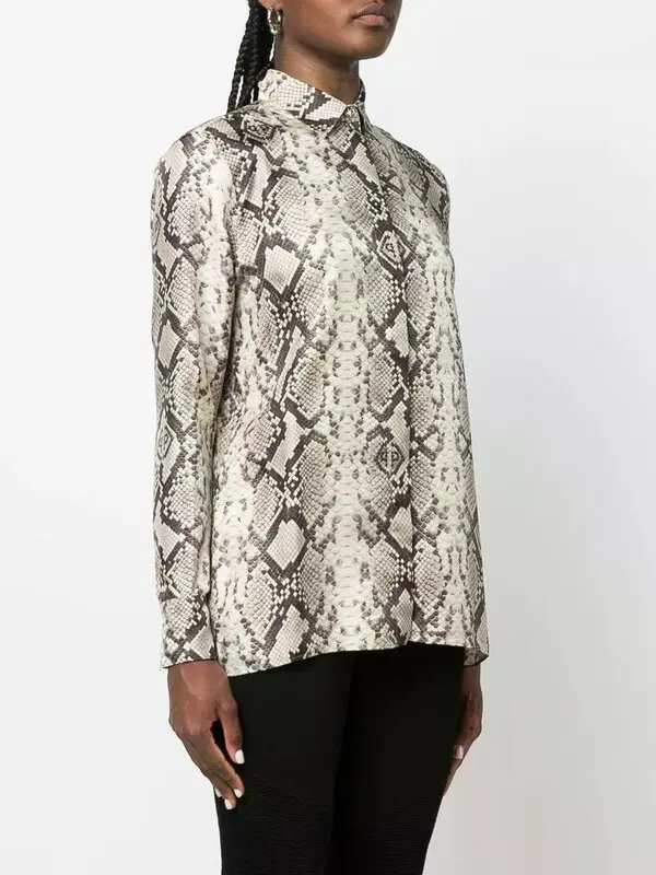 Philipp Plein Snakeskin Print Silk Button-down Shirt