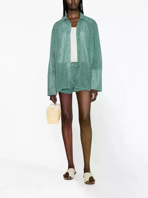 Oseree Lumiere Lurex Shorts - Green