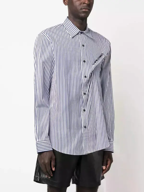 Y/project Logo-embroidered Striped Shirt - Blue