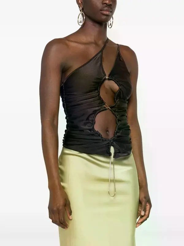 Amen Stretch-jersey Cut-out Asymmetric Top - Brown