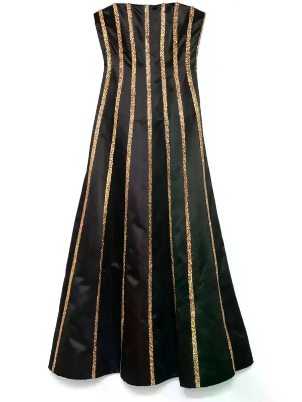 JEAN-LOUIS SABAJI Strapless A-line Maxi Dress With Embellished Stripes - Black