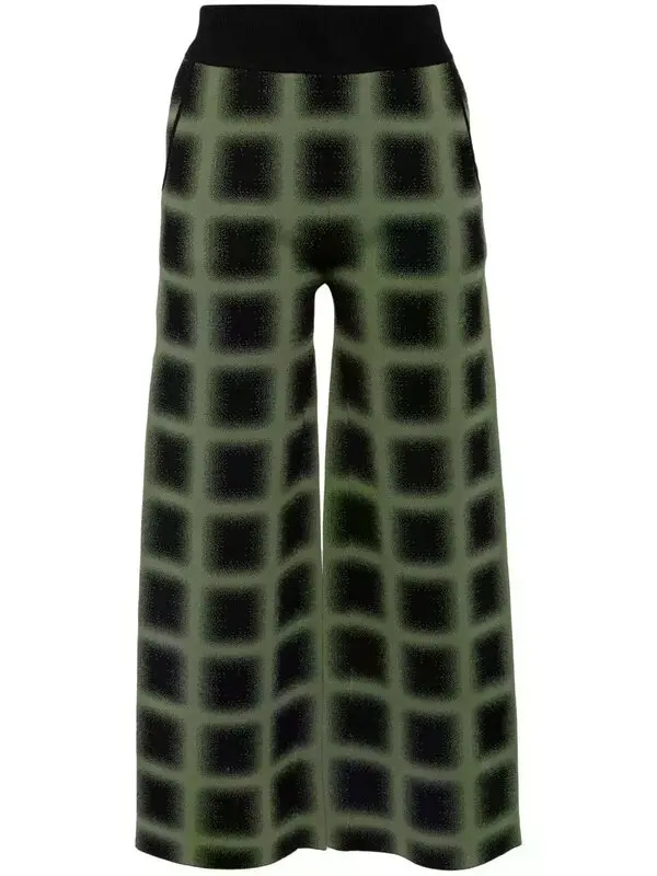 Ph5 Checked Intarsia Knit Cropped Wide-leg Trousers