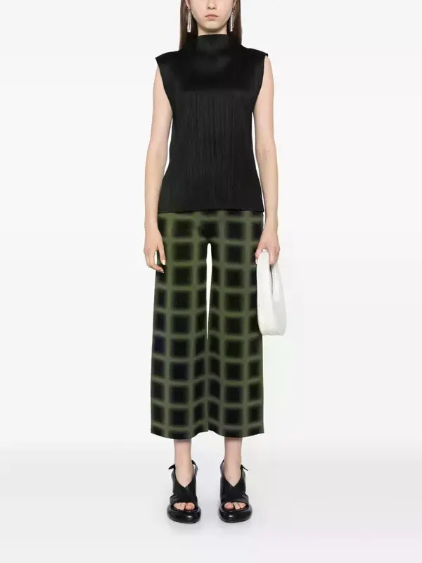 Ph5 Checked Intarsia Knit Cropped Wide-leg Trousers