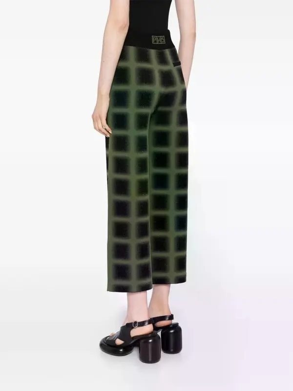 Ph5 Checked Intarsia Knit Cropped Wide-leg Trousers
