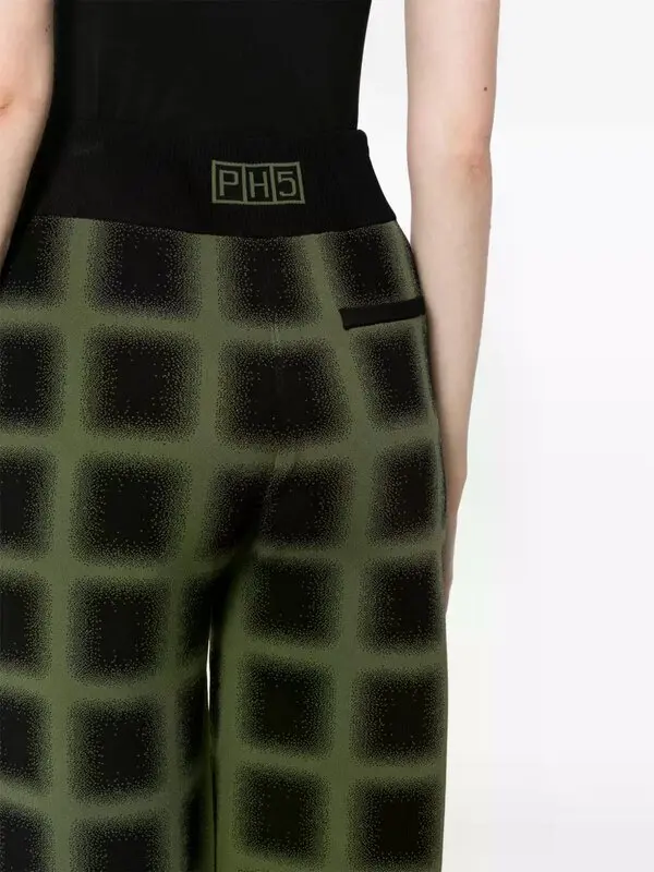 Ph5 Checked Intarsia Knit Cropped Wide-leg Trousers