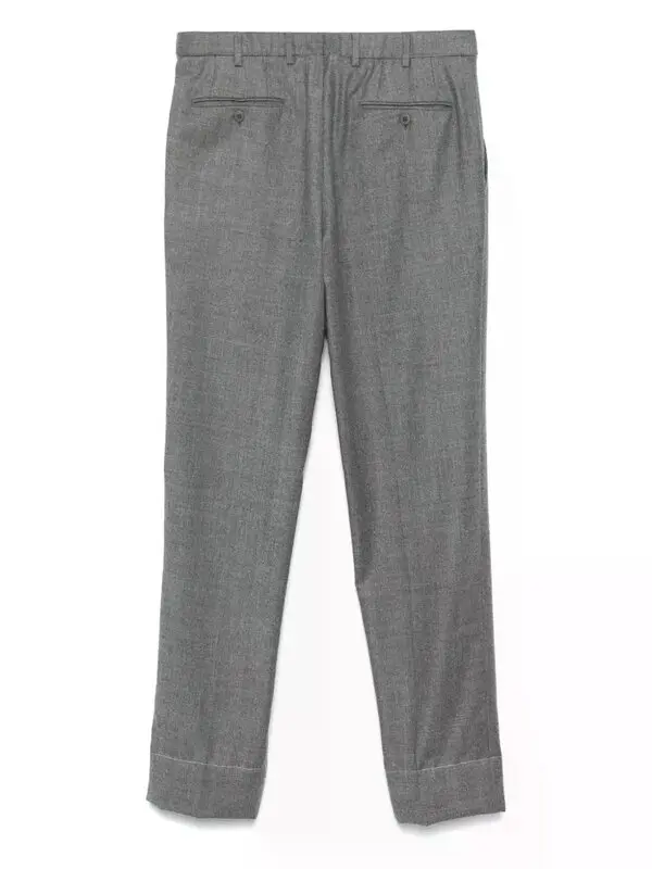 Brioni Wool Twill Weave Mélange Effect Tapered Leg Trousers