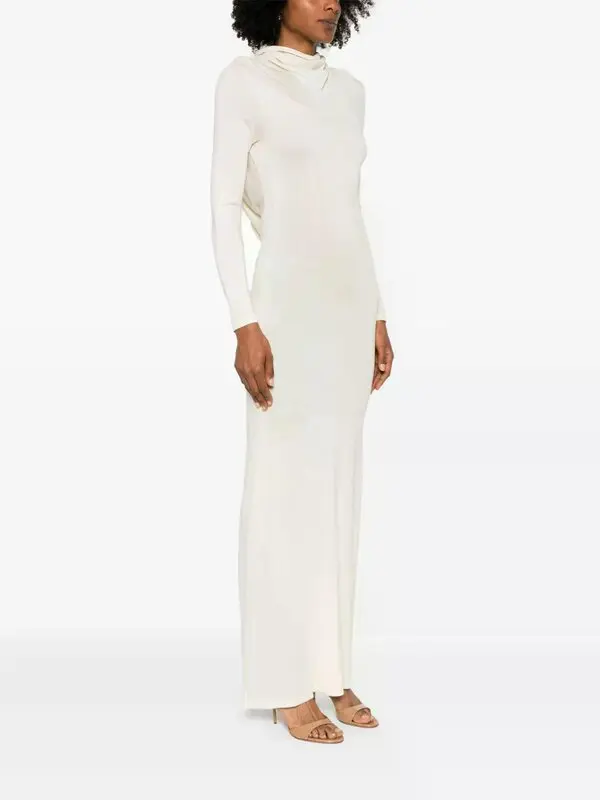 AYA MUSE Ecru Fine-knitted Maxi Dress With Cowl Neck - Neutrals