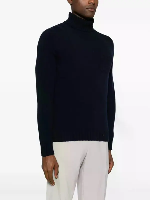 Fedeli Virgin Wool-cashmere Blend Roll Neck Sweater - Blue