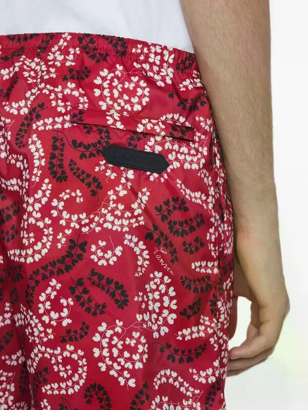 LANVIN Leaf-print Swim Shorts - Red