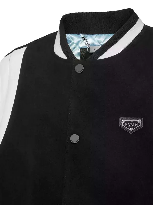 Philipp Plein Leather Sleeves Bomber Jacket - Black
