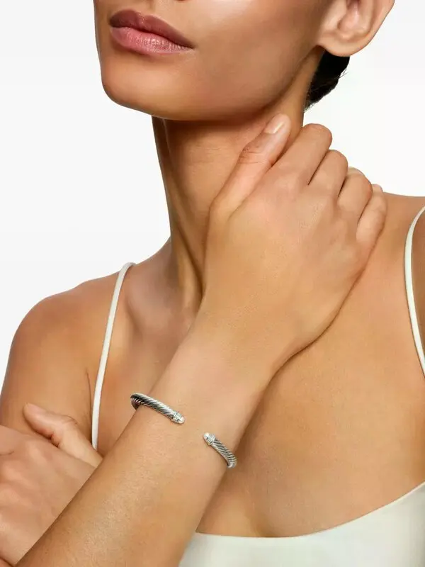 David Yurman Sterling Cable And Pearl Diamond Bracelet