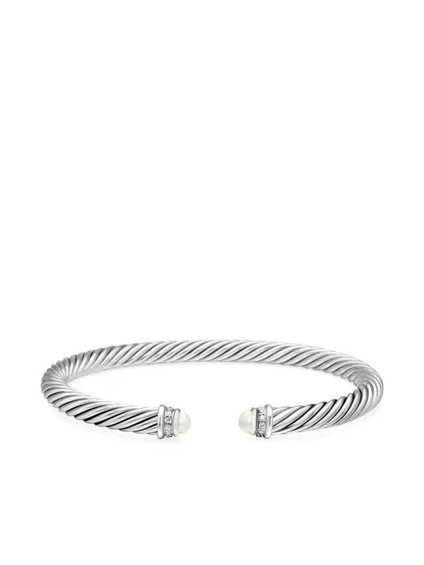 David Yurman Sterling Cable And Pearl Diamond Bracelet