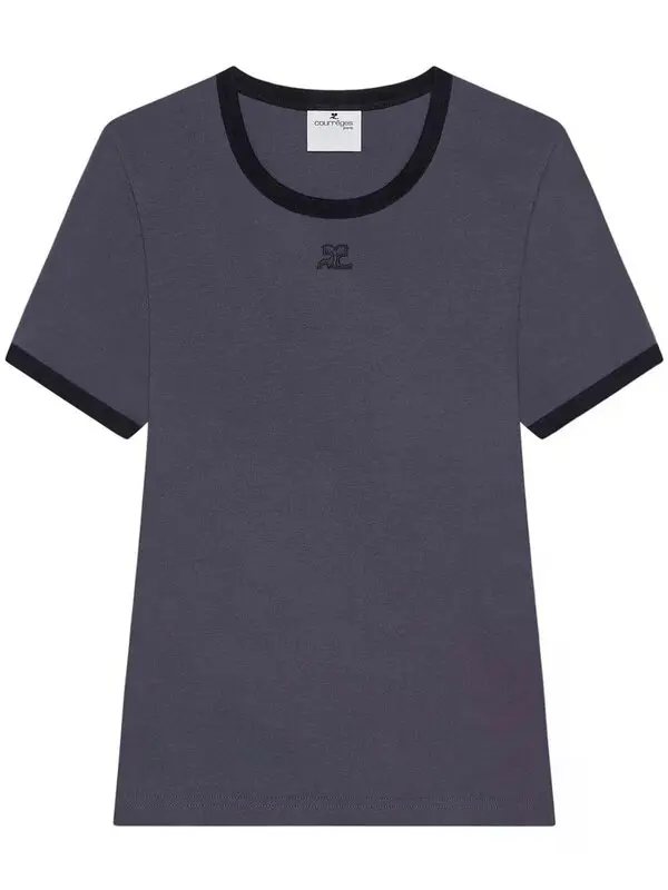 COURREGES Signature T-shirt With Contrasting Trim - Grey