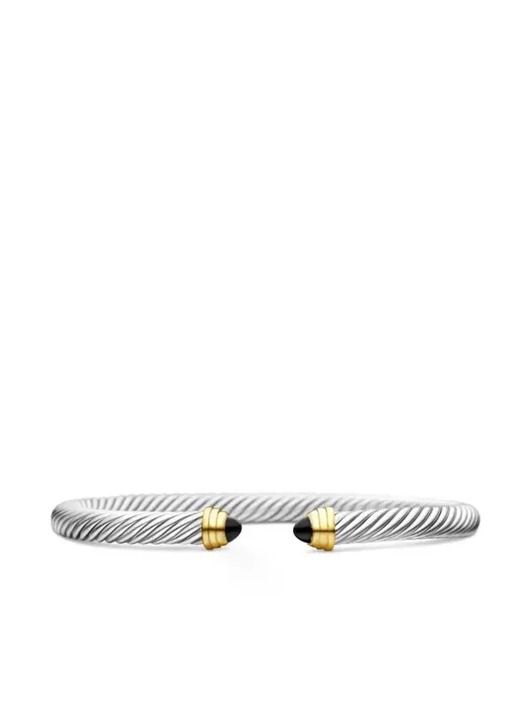 David Yurman 14kt Yellow Gold And Sterling Classic Cable Bracelet With Onyx - Silver