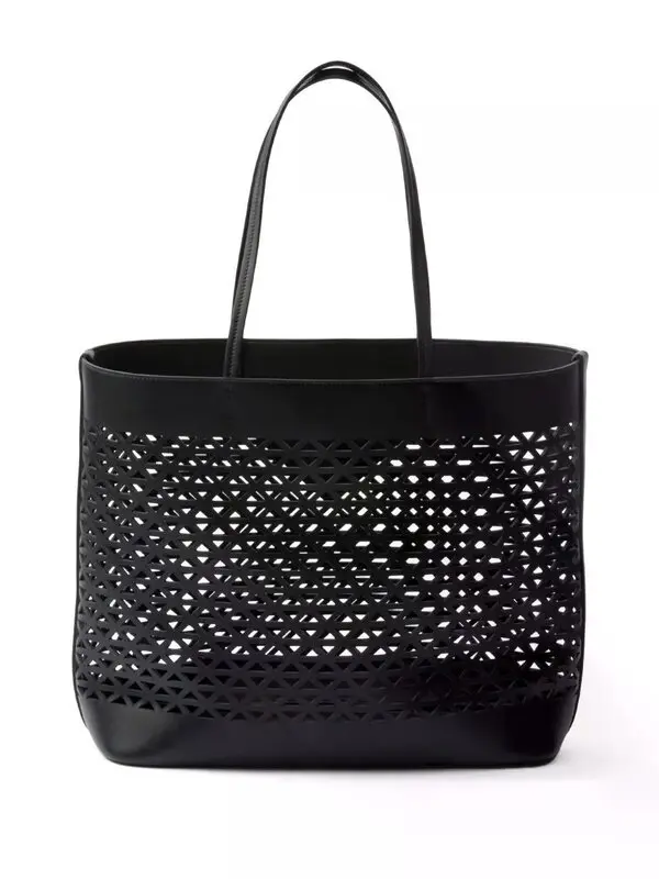 Prada Laser-cut Leather Tote Bag - Black