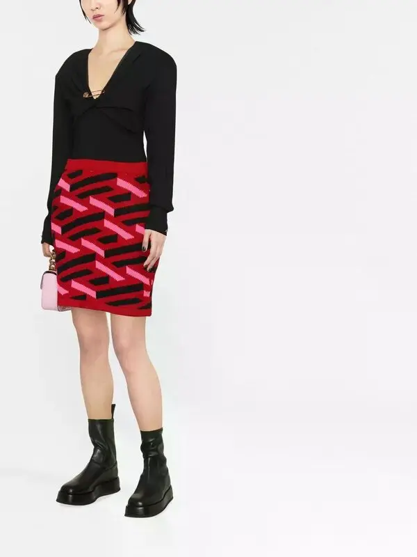 Versace Geometric Intarsia Knitted Skirt