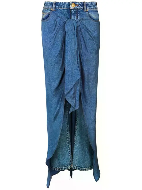 Balmain Draped Denim Skirt