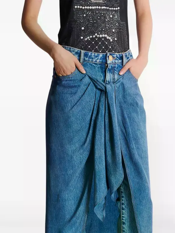 Balmain Draped Denim Skirt