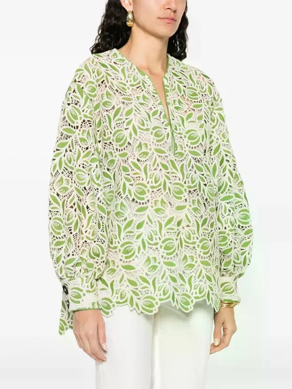 Luisa Spagnoli V-neck Crochet Blouse With Embroidered Design