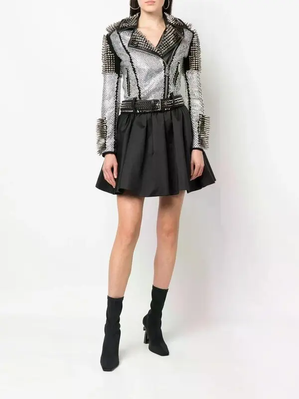 Philipp Plein Embellished Leather Biker Jacket