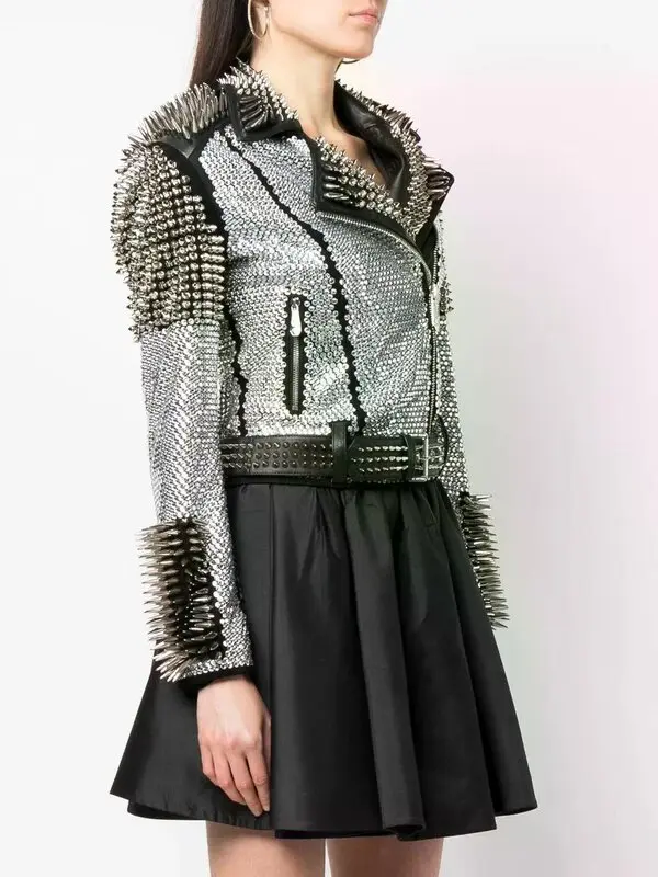 Philipp Plein Embellished Leather Biker Jacket