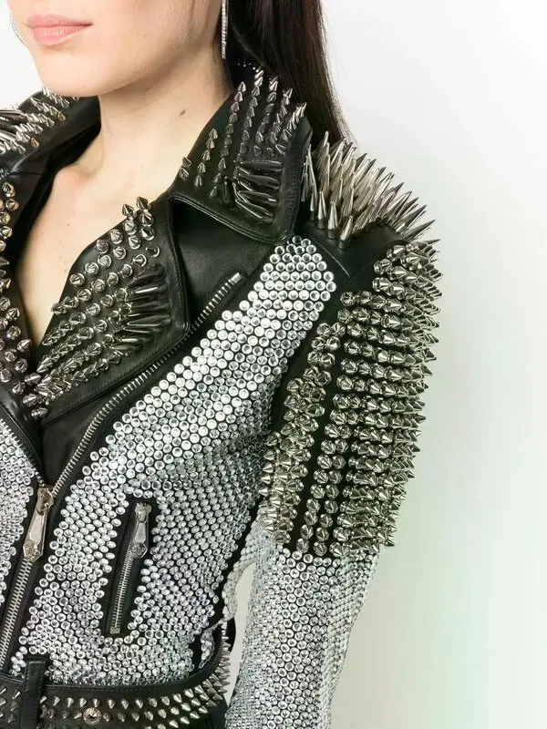 Philipp Plein Embellished Leather Biker Jacket
