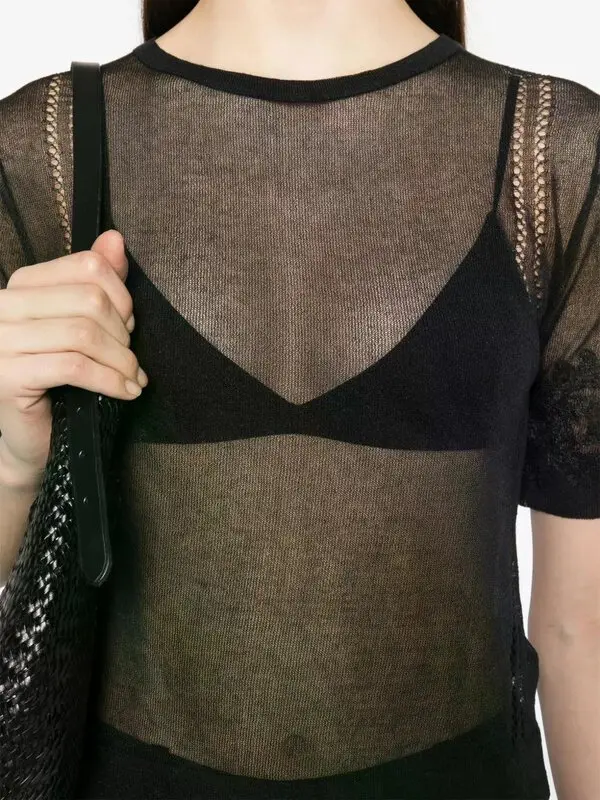 ERMANNO FIRENZE Sheer Crew Neck T-shirt With Short Sleeves