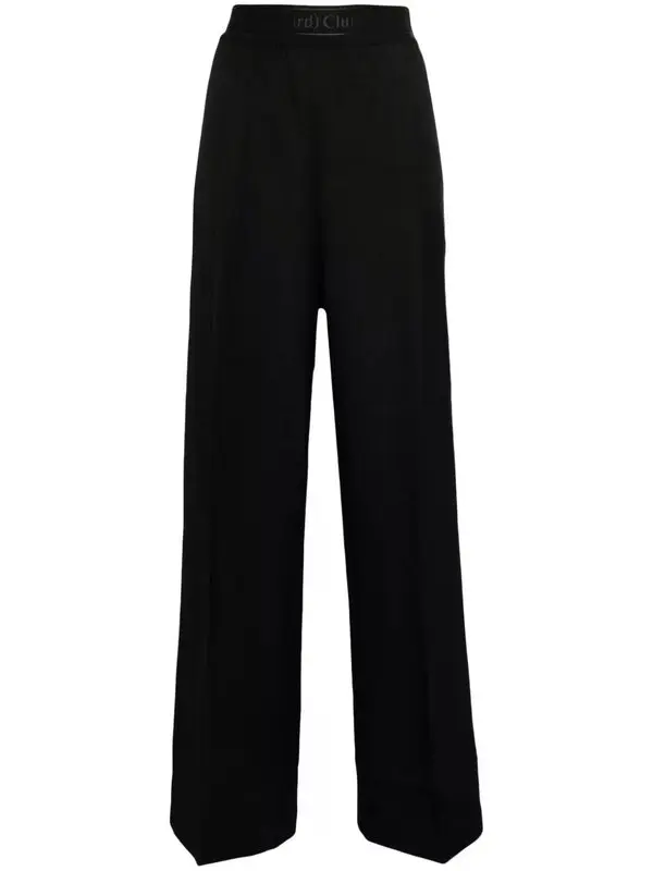 STOCKHOLM SURFBOARD CLUB Recycled Polyester Wide Leg Trousers With Logo Waistband - Black