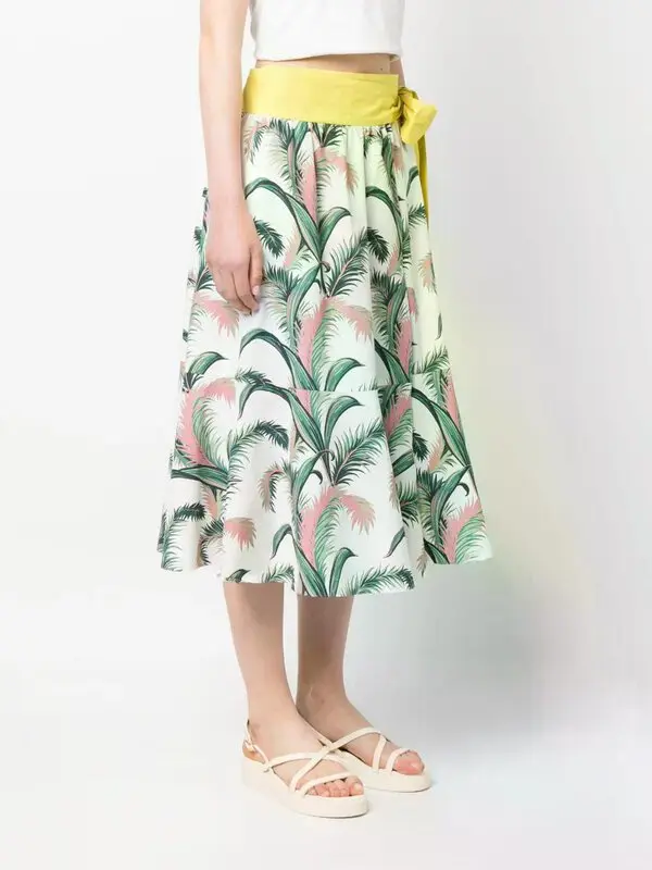 Maison Kitsuné Tiered Leaf-print Cotton Skirt - White