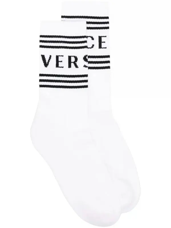 Versace Ribbed Logo Ankle Socks - White
