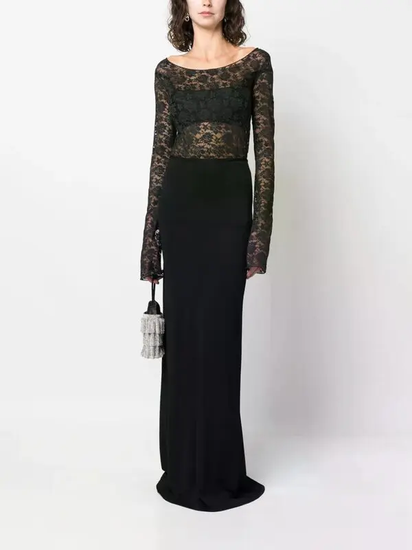 ROTATE BY BIRGER CHRISTENSEN Floral Lace Boat Neck Top - Black