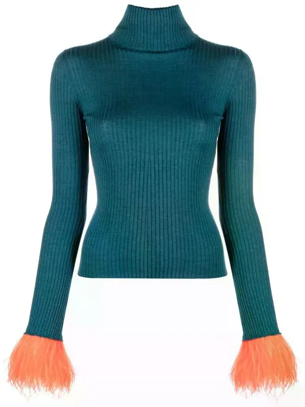 La DoubleJ Feather-trim Rib-knit Jumper