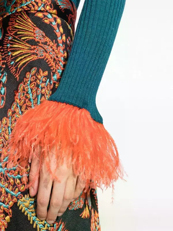 La DoubleJ Feather-trim Rib-knit Jumper