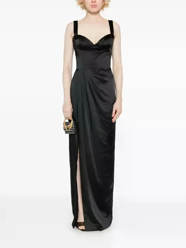 Marchesa Satin Bustier Gown - Black
