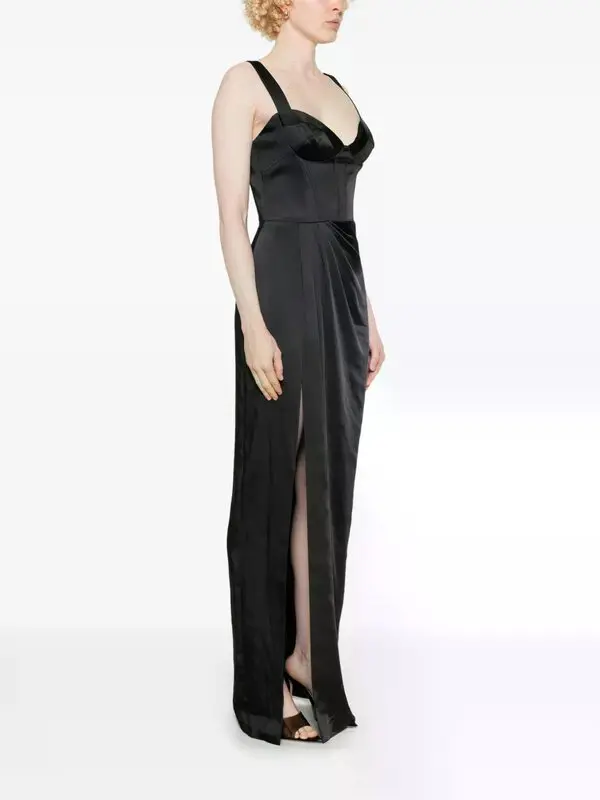 Marchesa Satin Bustier Gown With Side Slit