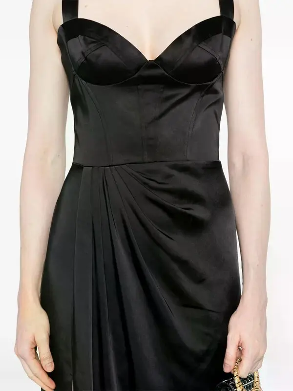 Marchesa Satin Bustier Gown With Side Slit