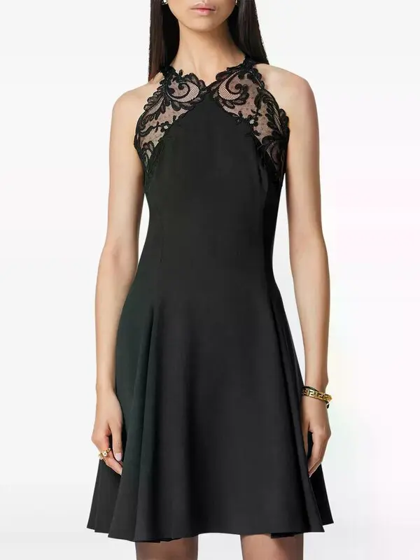 Versace Barocco Lace Trim Halterneck Mini Dress