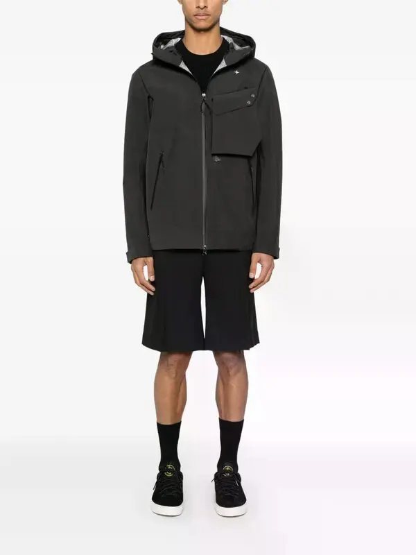 Stone Island Hooded Zip-up Jacket With Chest Flap Pocket