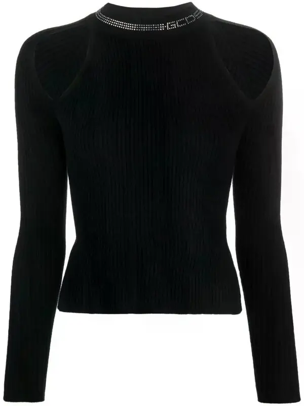 Gcds Rhinestone Embellished Ribbed Knit Top