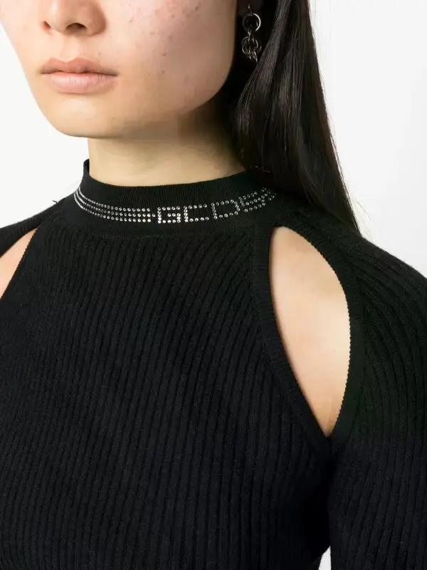 Gcds Rhinestone Embellished Ribbed Knit Top